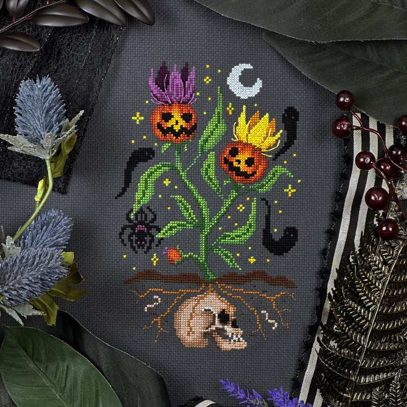 Spooky Blooms- Stitch Crypt – Bee Youtiful Sip and Stitchery